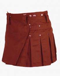 Women Brown Short Mini Kilt with Studs - UTK